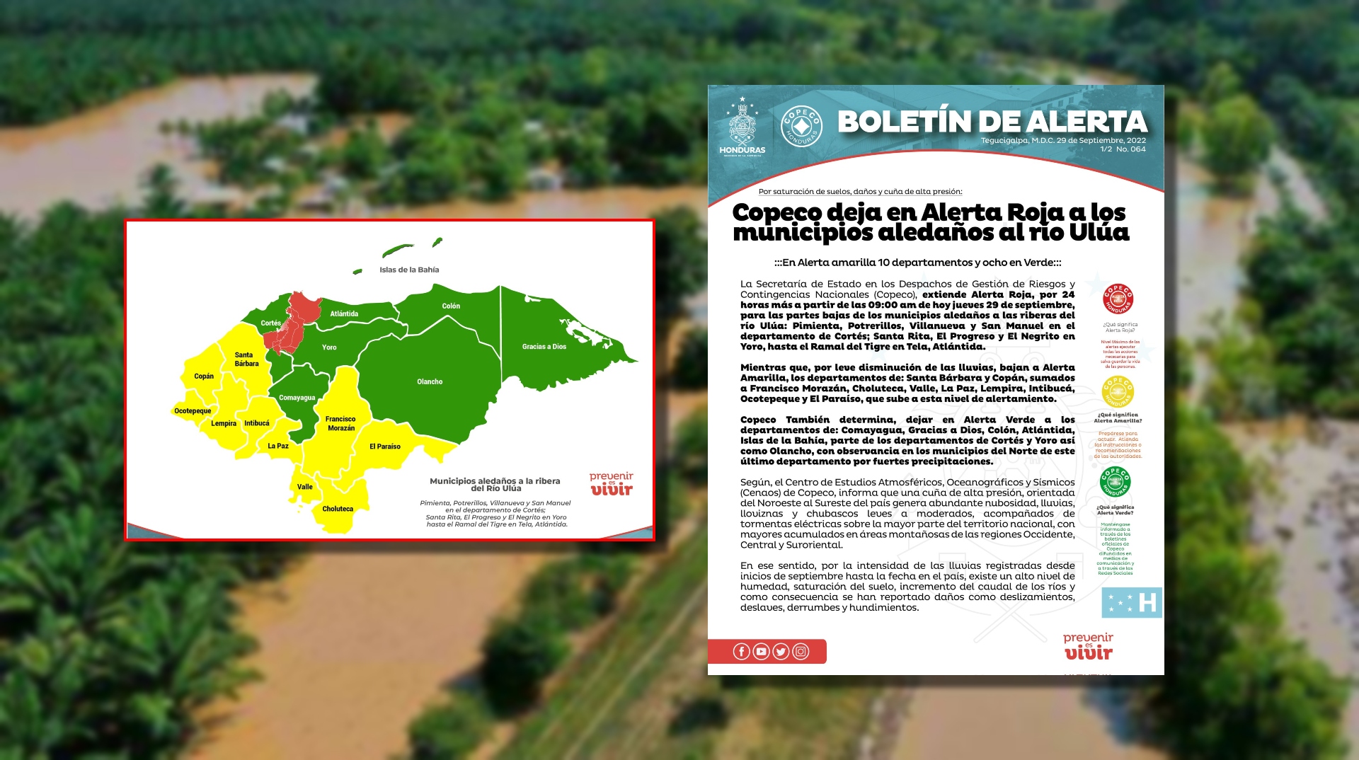 Copeco mantiene en Alerta Roja a los municipios aledaños al río Ulúa