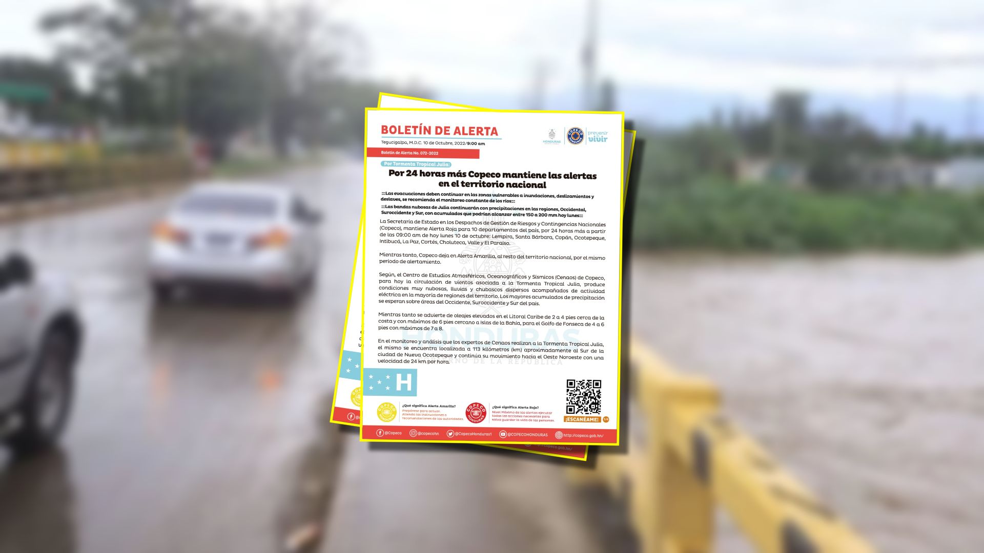 Copeco extiende alerta roja en 10 departamentos del país