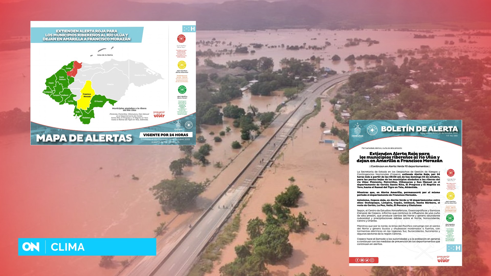 Copeco extiende las Alerta Roja 24 horas mas, para estos municipios: