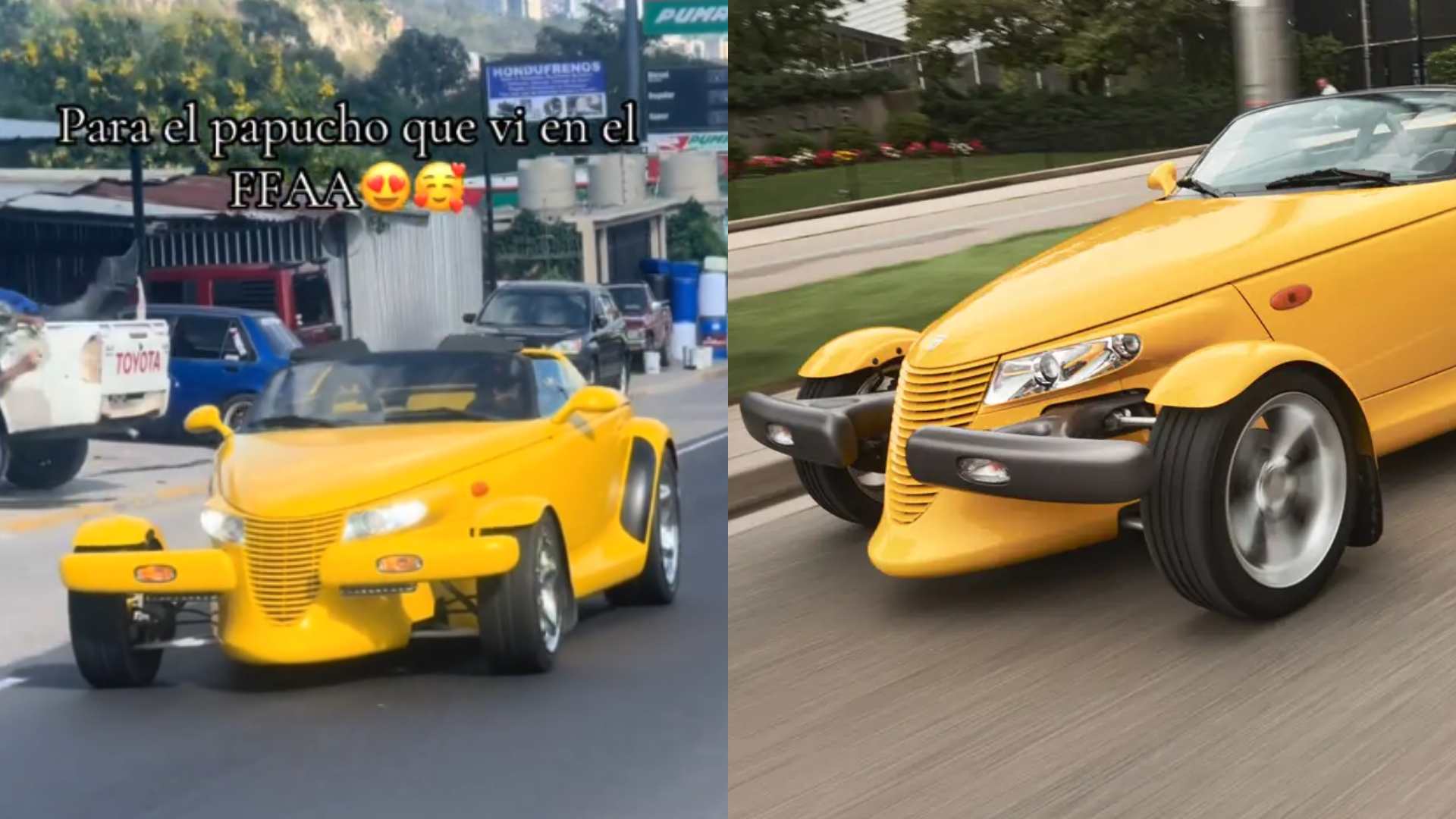 Video del carro clásico amarillo en Tegucigalpa
